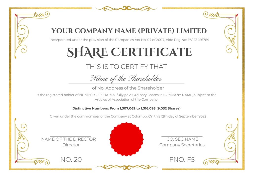 Share Certificate [Design by us] - Legit.lk